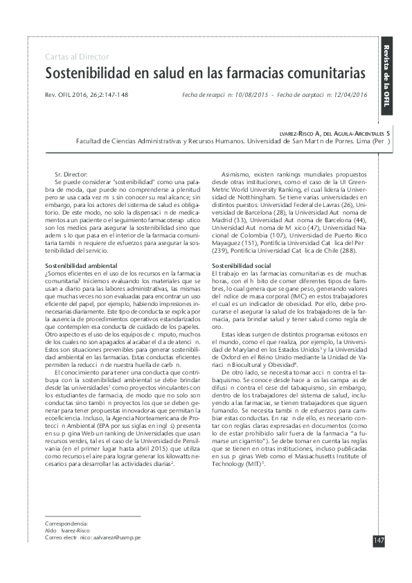 (PDF) Sostenibilidad en salud en las farmacias comunitarias | Aldo ...