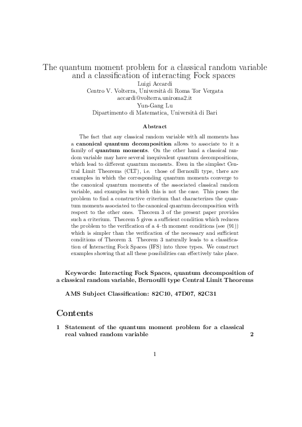 Pdf The Quantum Moment Problem For A Classical Random Variable And A Classification Of