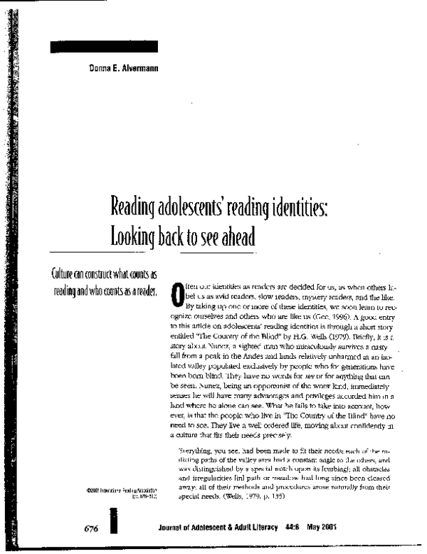 (PDF) Reading Adolescents' Reading Identities: Looking Back to See Ahead