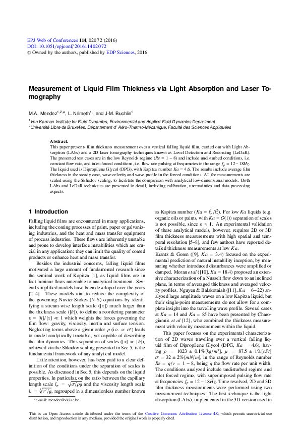 (PDF) Measurement of Liquid Film Thickness via Light Absorption and ...