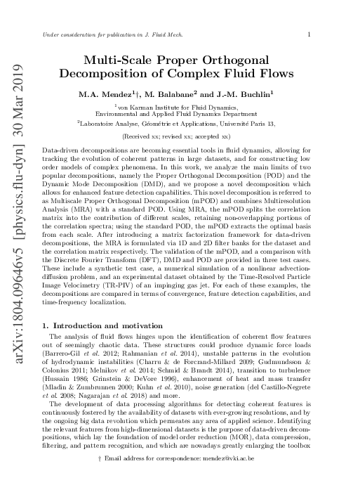 Pdf Multi Scale Proper Orthogonal Decomposition Of Complex Fluid