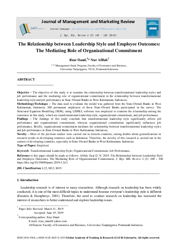 (PDF) Journal of Management and Marketing Review The Relationship between Leadership Style and ...