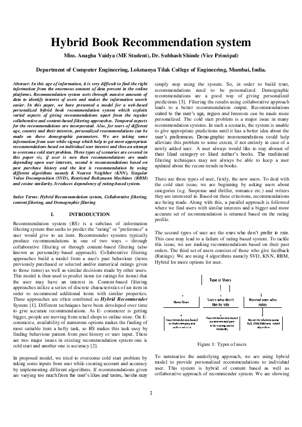 (PDF) Hybrid Book Recommendation system