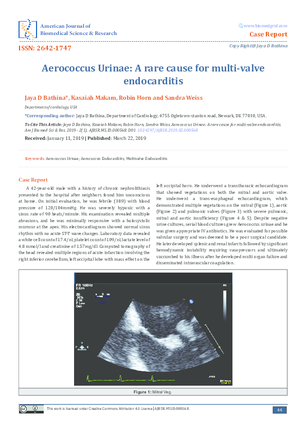 (PDF) Aerococcus Urinae: A rare cause for multi-valve endocarditis