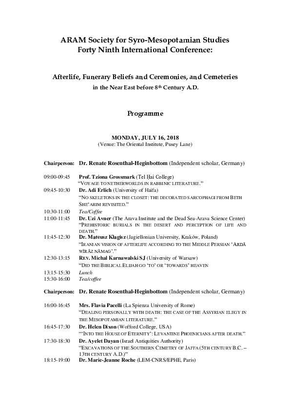 (PDF) ARAM Society for Syro-Mesopotamian Studies Forty Ninth International Conference Afterlife ...