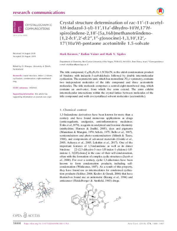 (PDF) Crystal structure determination of rac-11'-(1-acetyl-1H-indazol-3-yl)-11',11a'-dihydro-10 ...