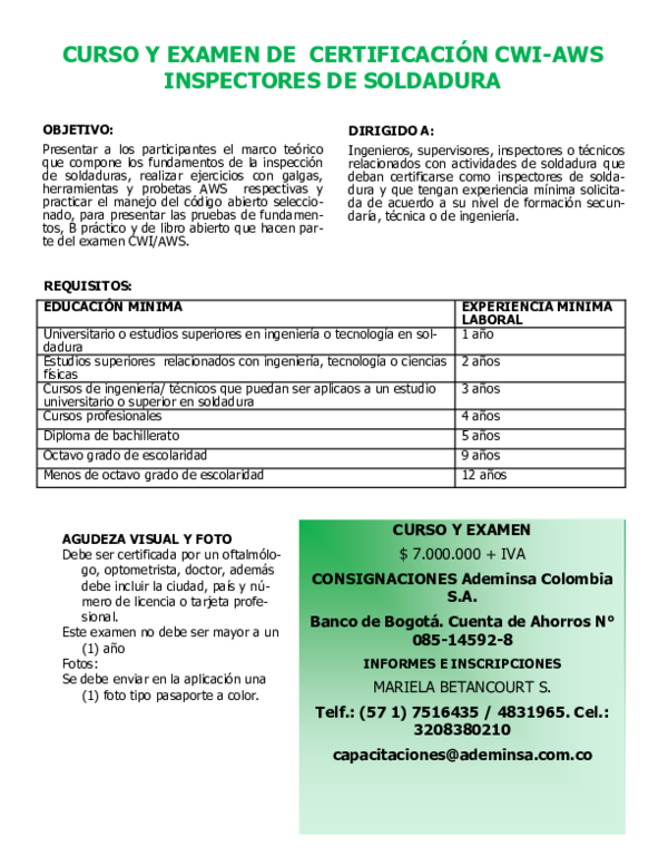 (PDF) CURSO Y EXAMEN DE CERTIFICACIÓN CWI-AWS INSPECTORES DE SOLDADURA EDUCACIÓN MINIMA ...