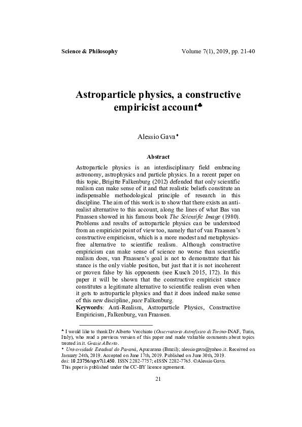 (PDF) Astroparticle physics, a constructive empiricist account