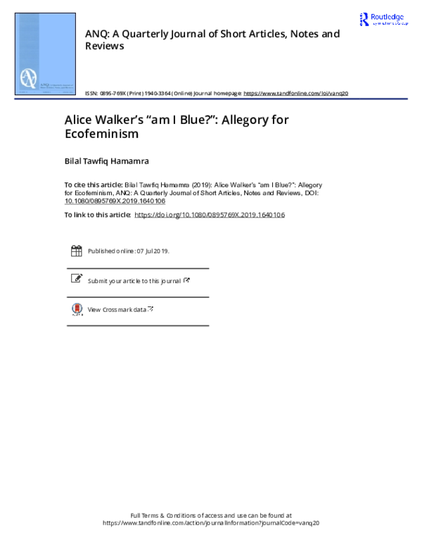 (PDF) Alice Walker's "am I Blue?": Allegory for Ecofeminism