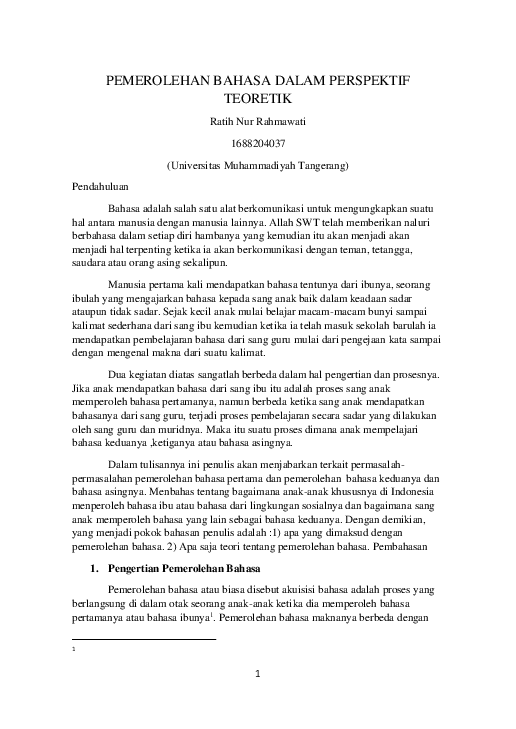 (DOC) PEMEROLEHAN BAHASA DALAM PERSPEKTIF TEORETIK