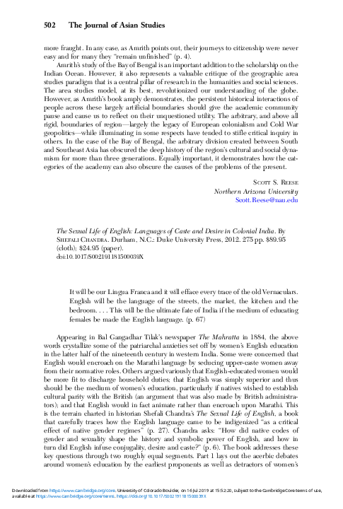 (PDF) The Sexual Life of English: Languages of Caste and Desire in ...