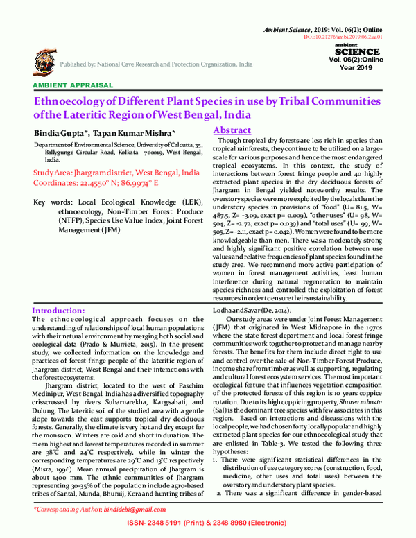 (PDF) Ethnoecology of Different Plant Species in use by Tribal ...