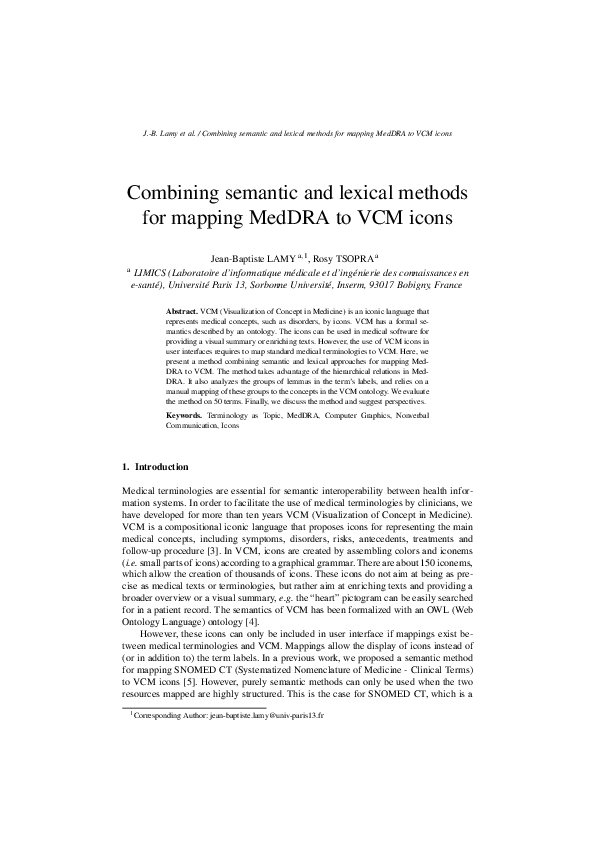 (PDF) Combining Semantic and Lexical Methods for Mapping MedDRA to VCM ...
