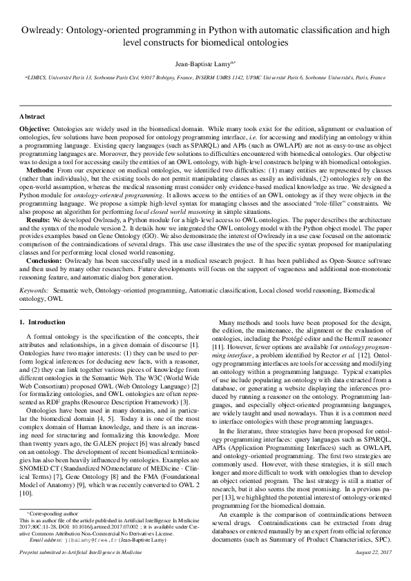 Pdf Owlready Ontology Oriented Programming In Python With Automatic Classification And High