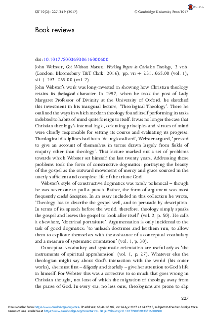 (PDF) Review of God Without Measure: Working Papers in Christian ...