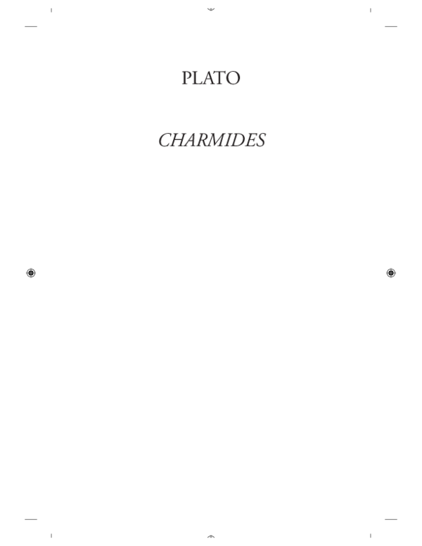 (PDF) Plato: Charmides. Translated, with Introduction, Notes, and Analysis.