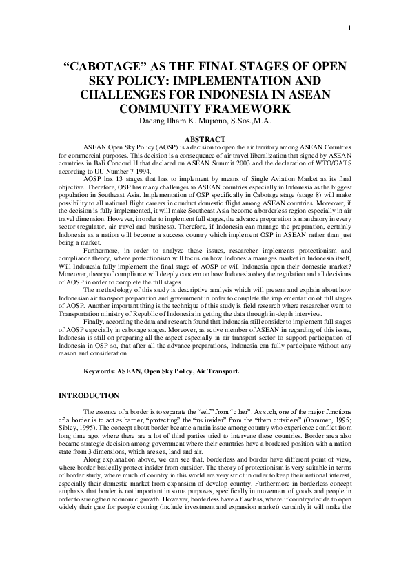 (DOC) “CABOTAGE” AS THE FINAL STAGES OF OPEN SKY POLICY: IMPLEMENTATION ...