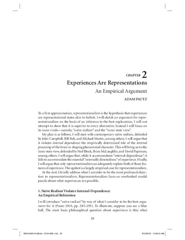 (PDF) Experiences are Representations: An Empirical Argument (Routledge)
