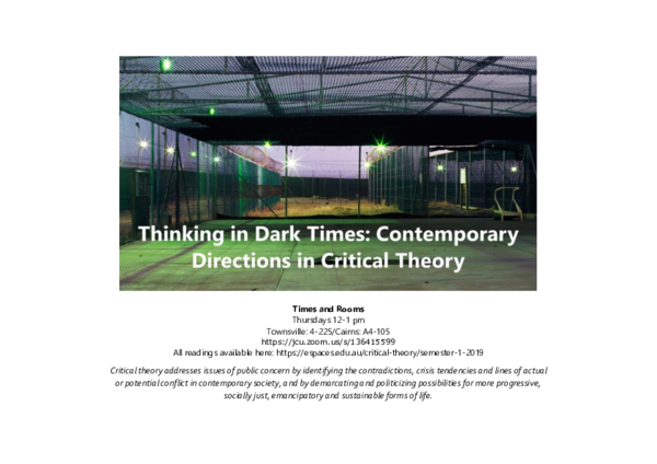 (DOC) Thinking in Dark Times: 2019 JCU Program in Critical Theory ...