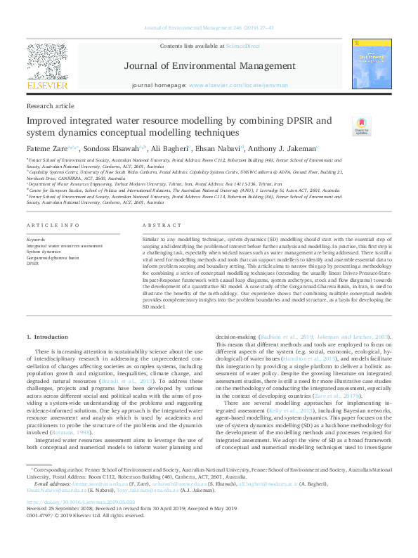 Pdf Improved Integrated Water Resource Modelling By Combining Dpsir And System Dynamics