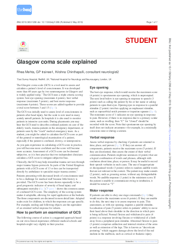 (PDF) Glasgow coma scale explained