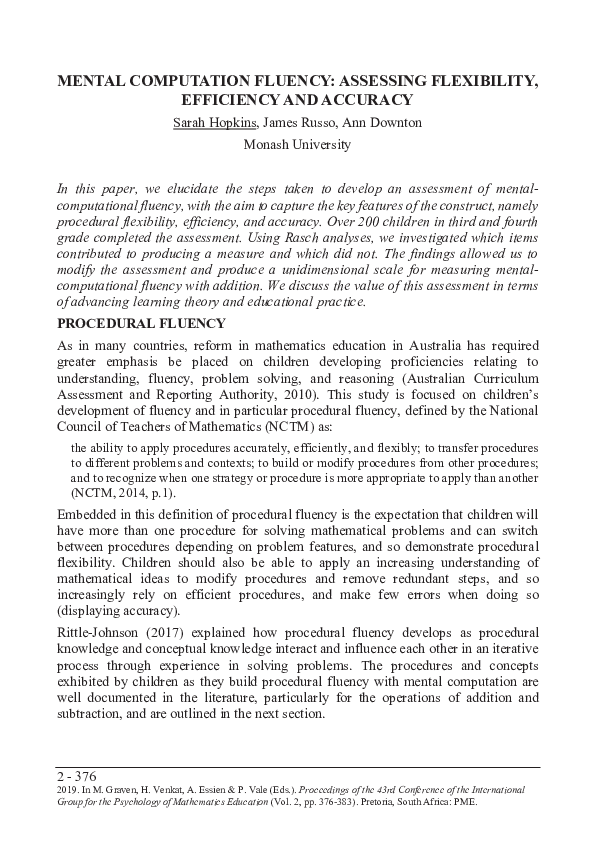 (PDF) Mental Computation Fluency: Assessing flexibility, efficiency and ...
