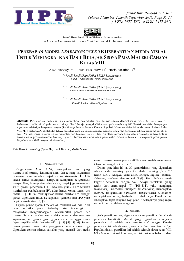 (PDF) Penerapan Model Learning Cycle 7E Berbantuan Media Visual Untuk Meningkatkan Hasil Belajar ...