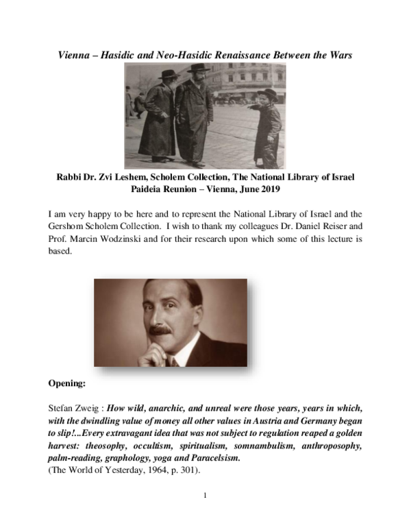 (PDF) Vienna – Hasidic and Neo-Hasidic Renaissance Between the Wars