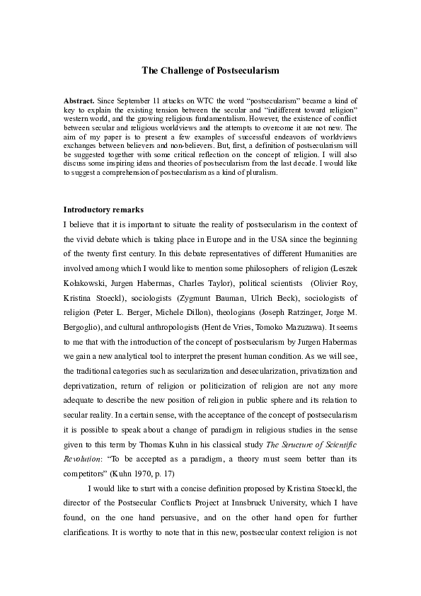 (DOC) The Challenge of Postsecularism