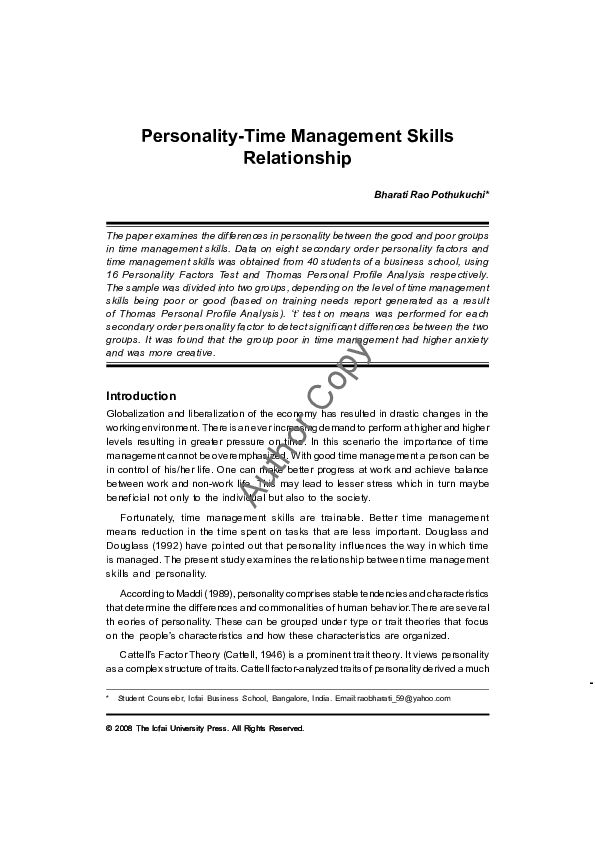 (PDF) Personality-Time Management Skills Relationship