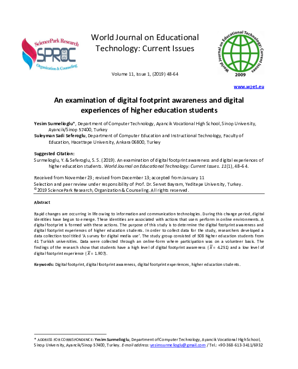 (PDF) An examination of digital footprint awareness and digital ...