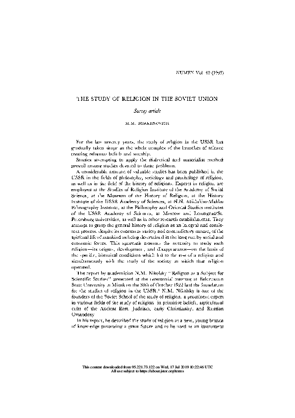(PDF) The Study of Religion in the Soviet Union