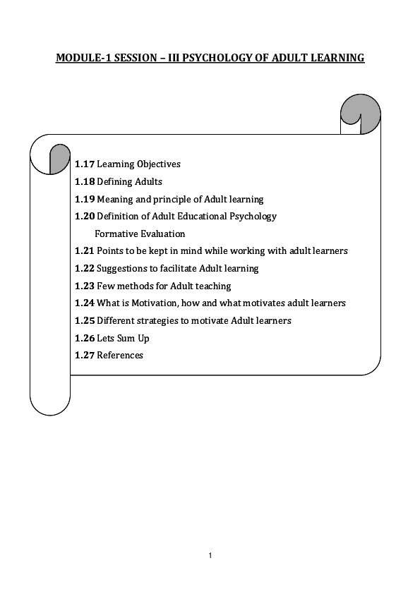 (PDF) MODULE-1 SESSION -III PSYCHOLOGY OF ADULT LEARNING