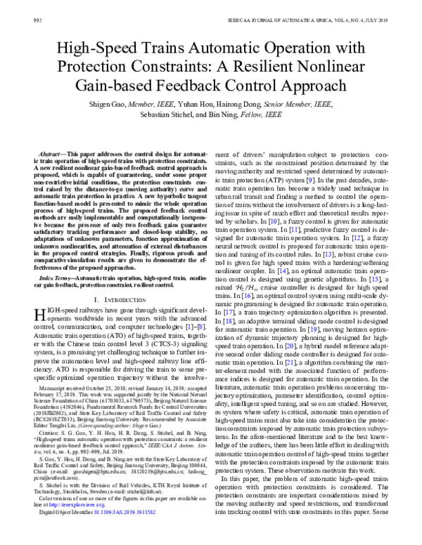 (PDF) High-Speed Trains Automatic Operation with Protection Constraints ...
