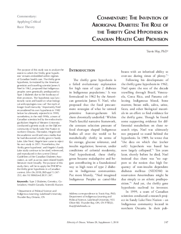 (PDF) “The Invention of ‘Aboriginal Diabetes’: The Role of the Thrifty ...