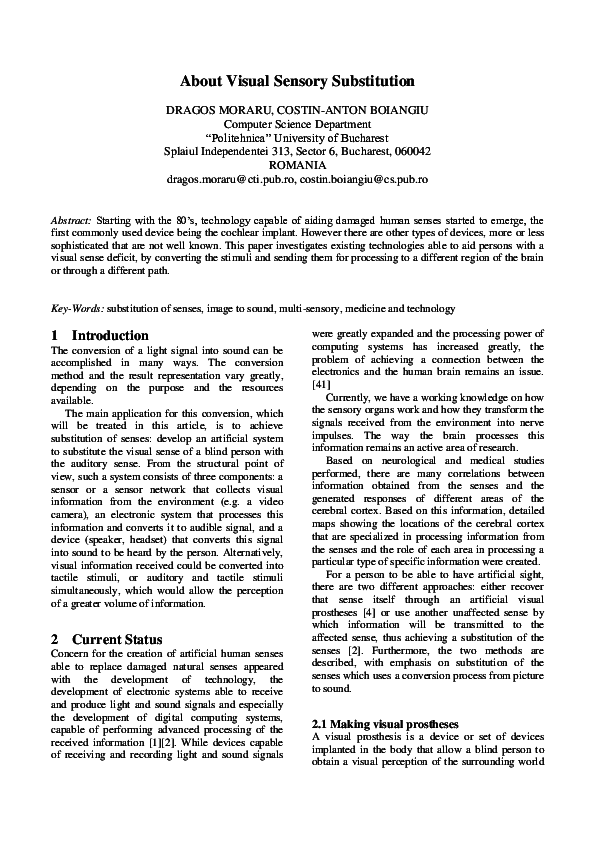 (PDF) About Visual Sensory Substitution