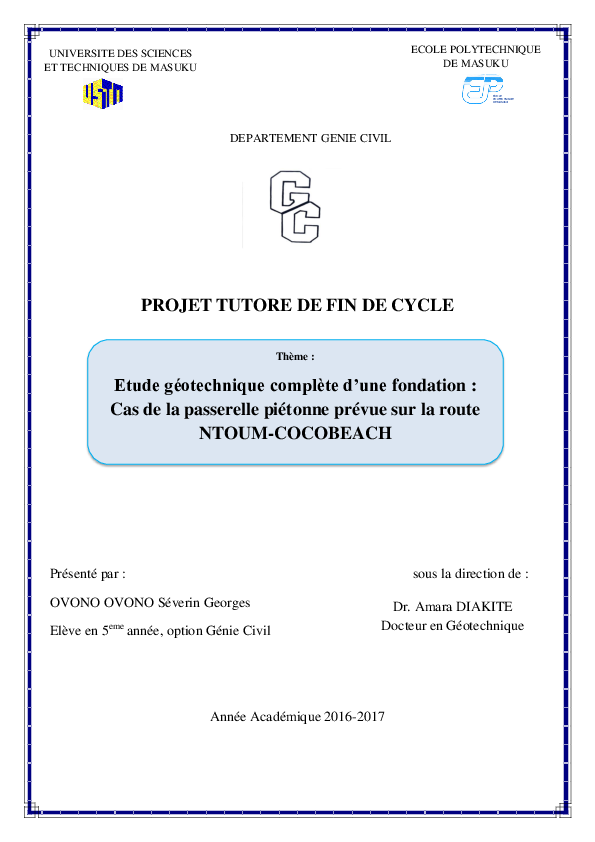 (PDF) PROJET TUTORE DE FIN DE CYCLE: dimensionnement d'une fondation