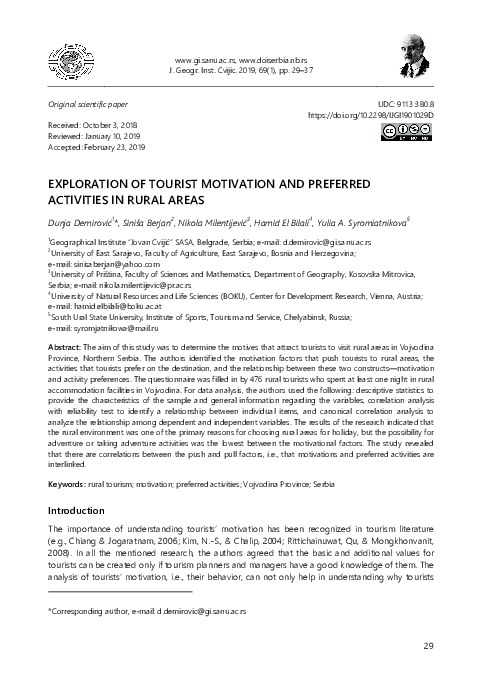 (PDF) Exploration of tourist motivation and preferred activities in ...