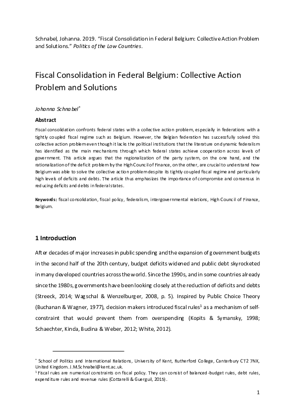 (PDF) Fiscal Consolidation in Federal Belgium: Collective Action ...