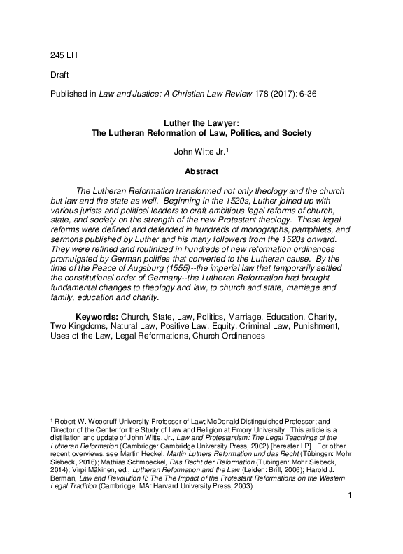 (DOC) Luther the Lawyer: The Lutheran Reformation of Law, Politics, and ...