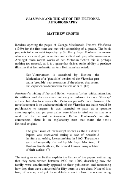 (PDF) 'Flashman' and the Art of the Fictional Autobiography | Matthew ...
