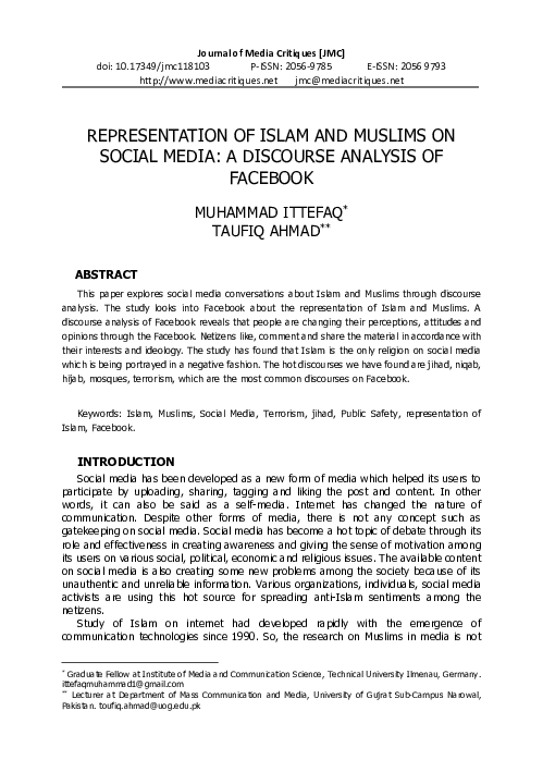 (PDF) Representation of Islam and Muslims on Social Media: A Discourse ...