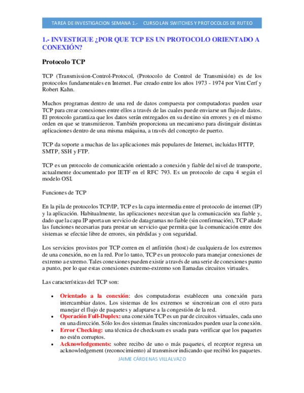 (DOC) INVESTIGUE ¿POR QUE TCP ES UN PROTOCOLO ORIENTADO A CONEXIÓN? Protocolo TCP TCP ...