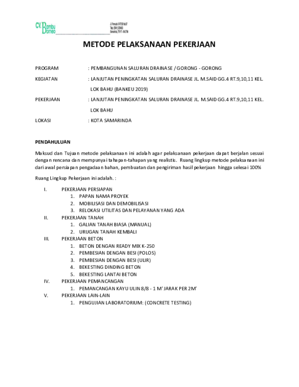 (DOC) METODE PELAKSANAAN PEKERJAAN