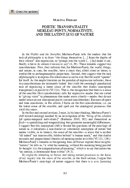 (PDF) Poietic Transpatiality: Merleau-Ponty, Normativity, and the ...