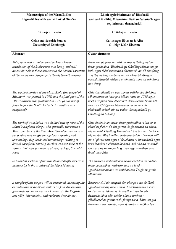 (PDF) Làmh-sgrìobhainnean a’ Bhìobaill ann an Gàidhlig Mhanainn ...