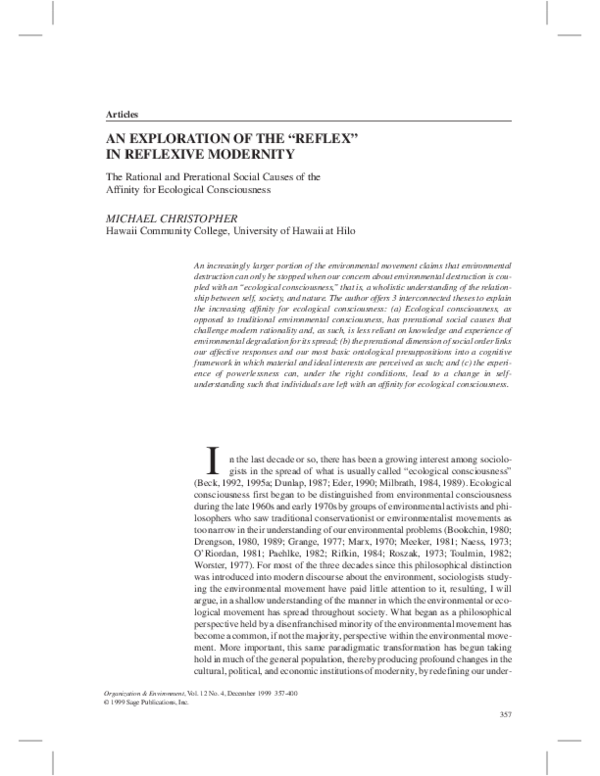 (PDF) AN EXPLORATION OF THE "REFLEX" IN REFLEXIVE MODERNITY The ...