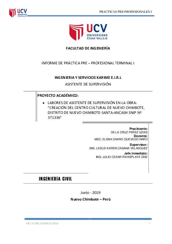 Pdf Practicas Pre Profesionales I Facultad De IngenierÍa Informe De