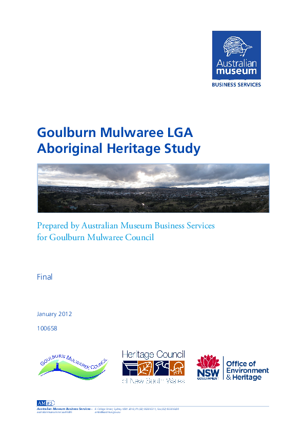(PDF) Goulburn Mulwaree LGA Aboriginal Heritage Study