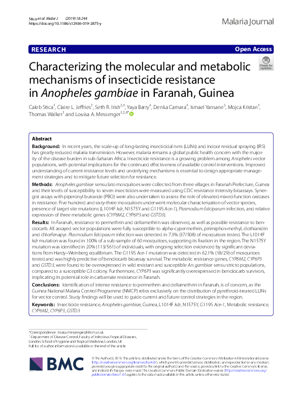 (PDF) Characterizing the molecular and metabolic mechanisms of insecticide resistance in ...
